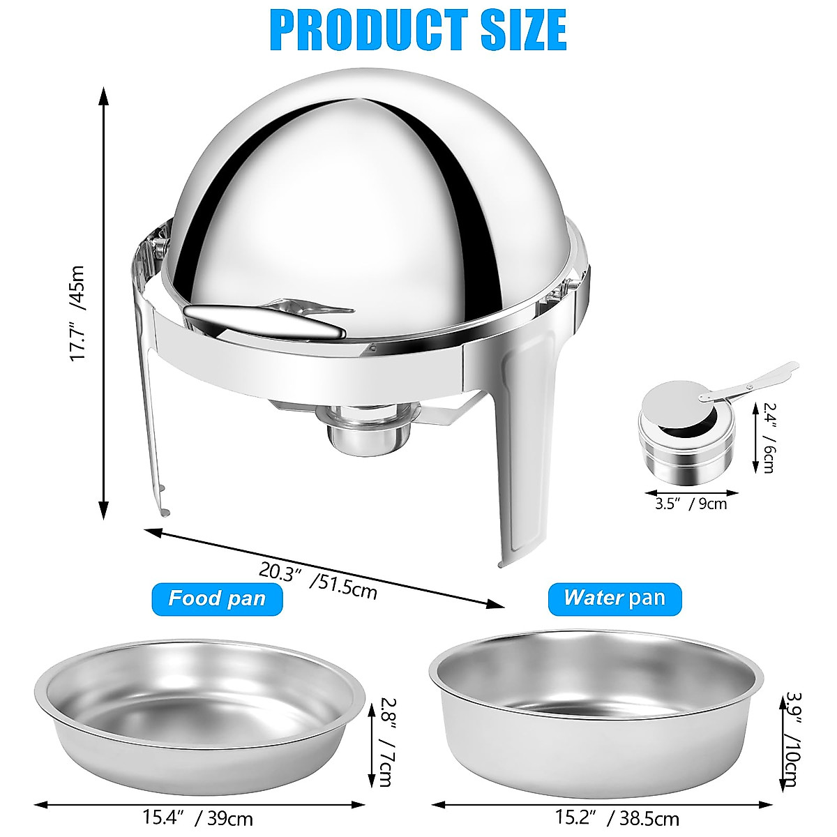 XYJBHB 6.5 QT Round Roll Top Chafing Dish Buffet Set, Stainless Steel Food Warmer with Lid, Food Pans, Water Pan and Fuel Holders for Parties, Birthday and Weddings
