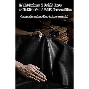 BAILI Galaxy Z Fold5 Case with Kickstand,Carbon Fiber Finish and Glass Back Z Fold5 Cover with HD Screen Film,Support Wireless Charging Shell for Samsung Galaxy Z Fold5-Blue