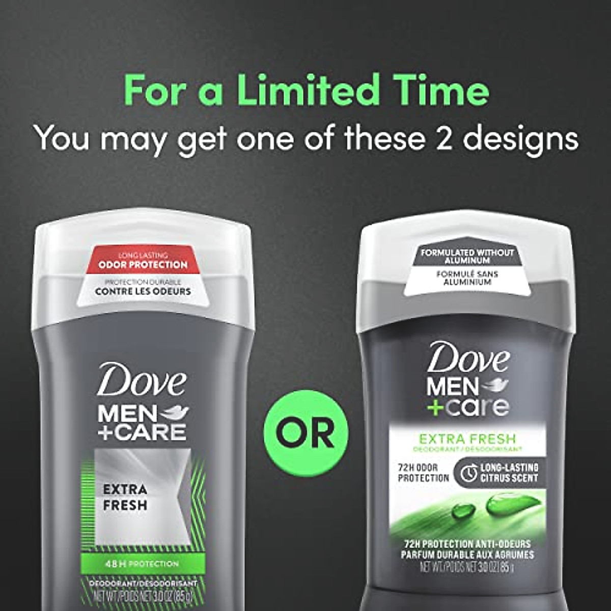 Dove Men+Care Deodorant Stick Aluminum free with 48-Hour Protection Extra Fresh Deodorant for men with Vitamin E and Triple Action Moisturizer 3 Ounce (Pack of 4), Packaging May Vary