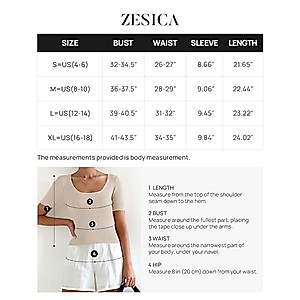 ZESICA Women's 2023 Short Sleeve Square Neck T Shirts Slim Fitted Summer Ribbed Knit Basic Casual Tee Tops,Sand,Medium