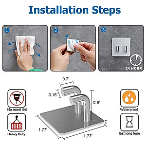 CACASO Adhesive Hooks, Stainless Steel Razor Holder Towel Hook for Bathroom Heavy Duty Wall Hooks Waterproof Hangers Kitchen Bedroom,Stick on Robe Hooks Anti-Skid Double Hanging Robe 4-Pack