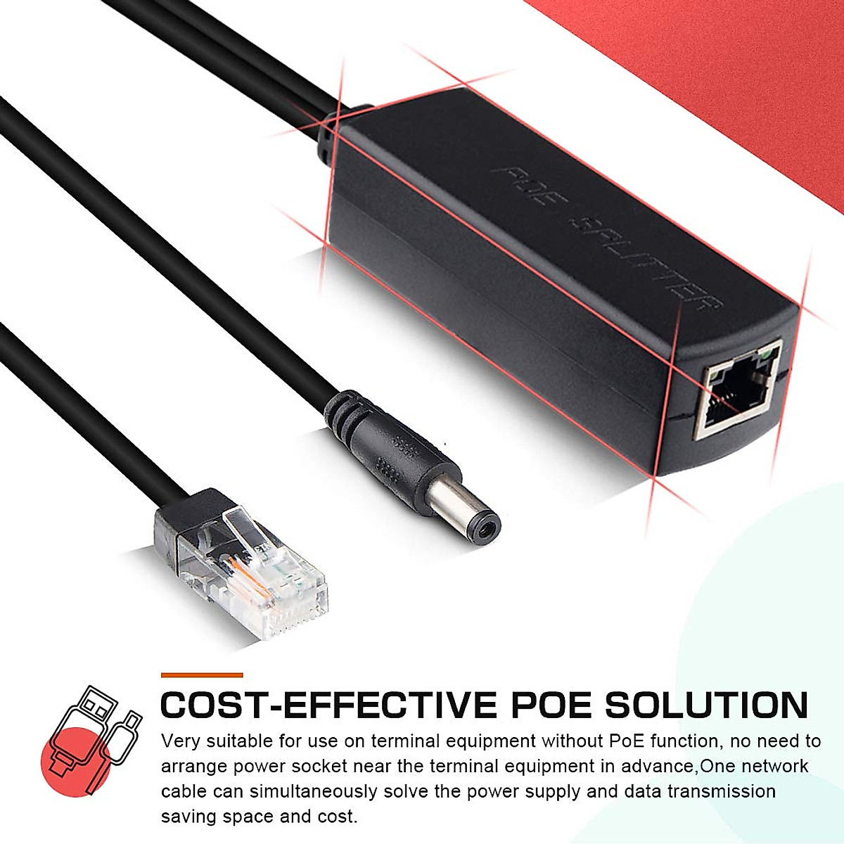 Active PoE Splitter - Power Over ethernet Splitter Adapter, 48V to 12V, IEEE 802.3af Compliant, 10/100Mbps PoE Splitter for Surveillance Camera, WAP and VoIP Phone, up to 100m, 2 Pack