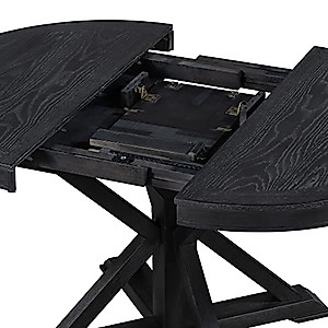 WOZNLA 5-Piece Retro Style Extendable Round Dining Table Set with 4 Upholstered Chairs - Classic Elegance for Your Dining Space