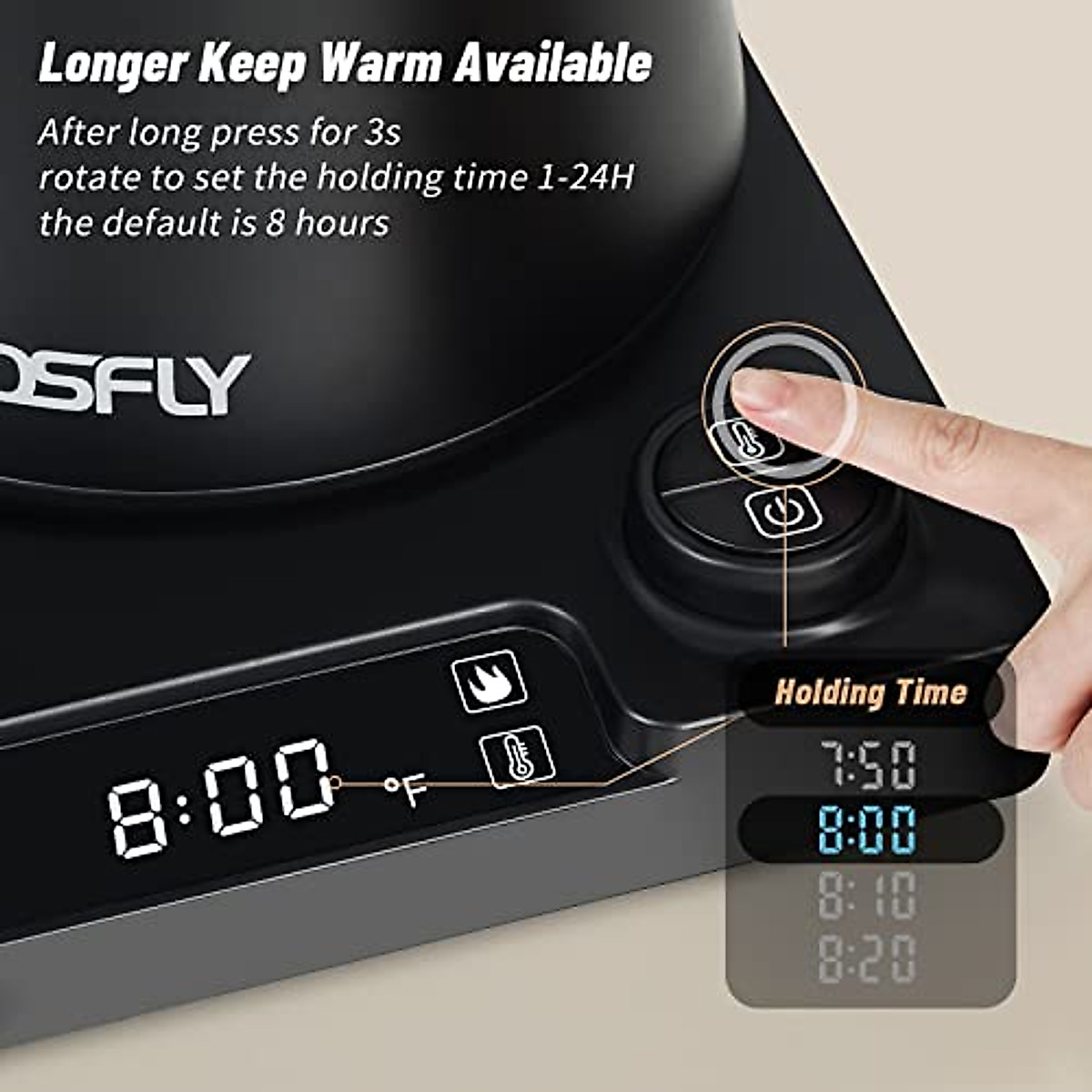 Tosfly Gooseneck Electric Kettle - 1200W 1.0L Pour-Over Kettle with LED Display Stainless Steel Coffee Kettle with Temperature Control Leak-Proof, Automatic Shut Off, Anti-dry Protection Tea Kettle