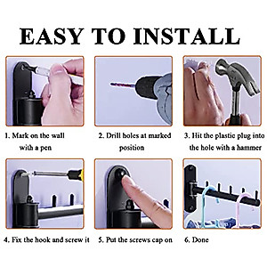 Folding Wall Mounted Clothes Hanger Rack with Swing Arm, Clothes Hanger Rack for Laundry Room Valet Hook, Foldable 180°Rotation, Stainless Steel 304 Folding Clothes Hanger Drying Rack Rod (Black)