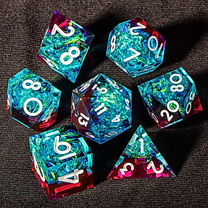 OUKELANWO Polyhedral Role Playing Dungeons and Dragons Dice, 7 Piece Blue Sharp Edge Resin D and D RPG DND Dice Set D&D with Box