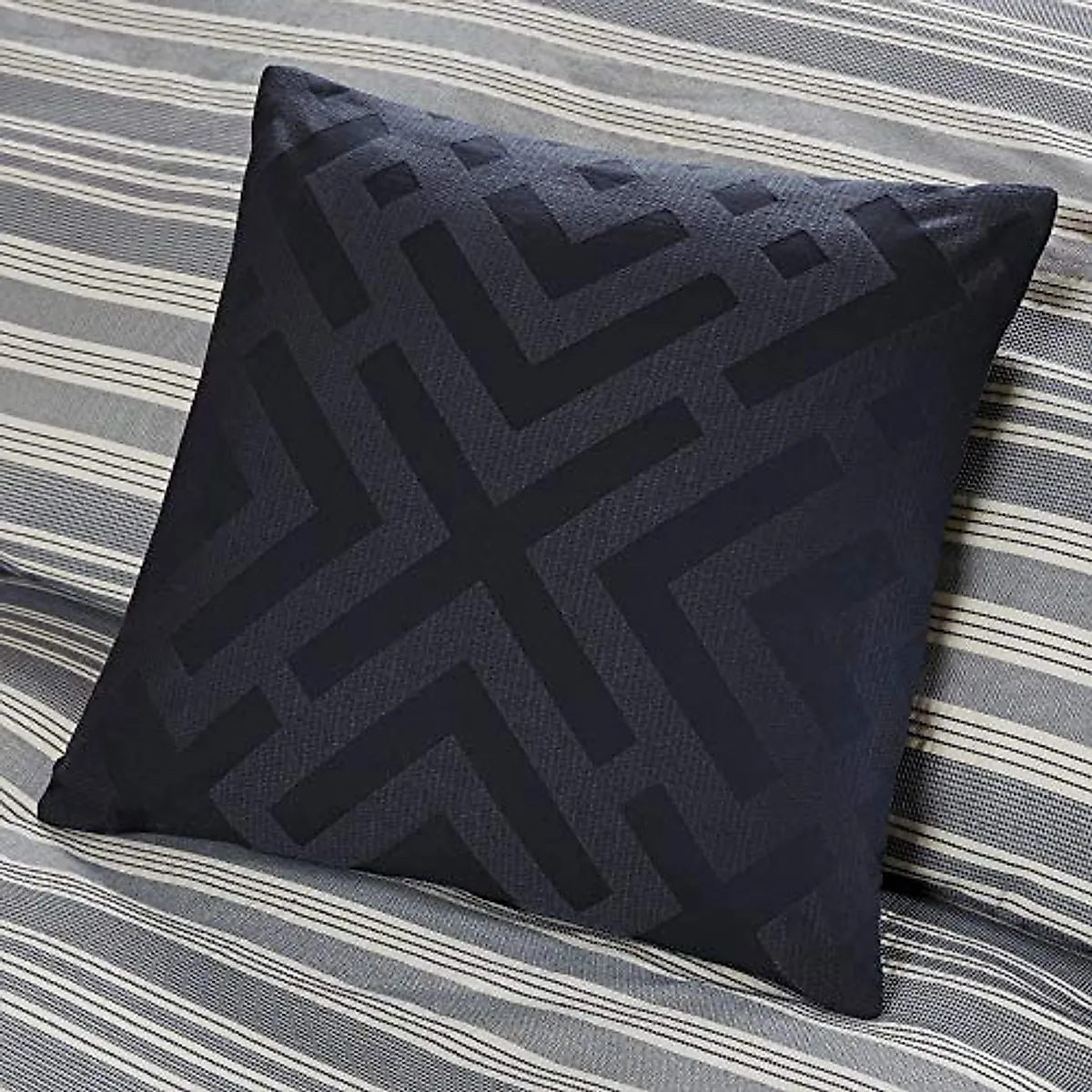 Madison Park Signature Cozy Comforter Set - All Season Bedding Combo Filled Insert and Removable Duvet Cover, Shams, Decorative Pillows, Stripe Blue King (110 in x 96 in) 10 Piece