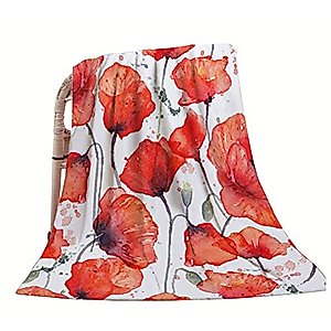 HGOD DESIGNS Poppy Flower Throw Blanket,Watercolor Wild Red Poppies Pattern Soft Warm Decorative Throw Blanket for Bed Chair Couch Sofa 50"X60"