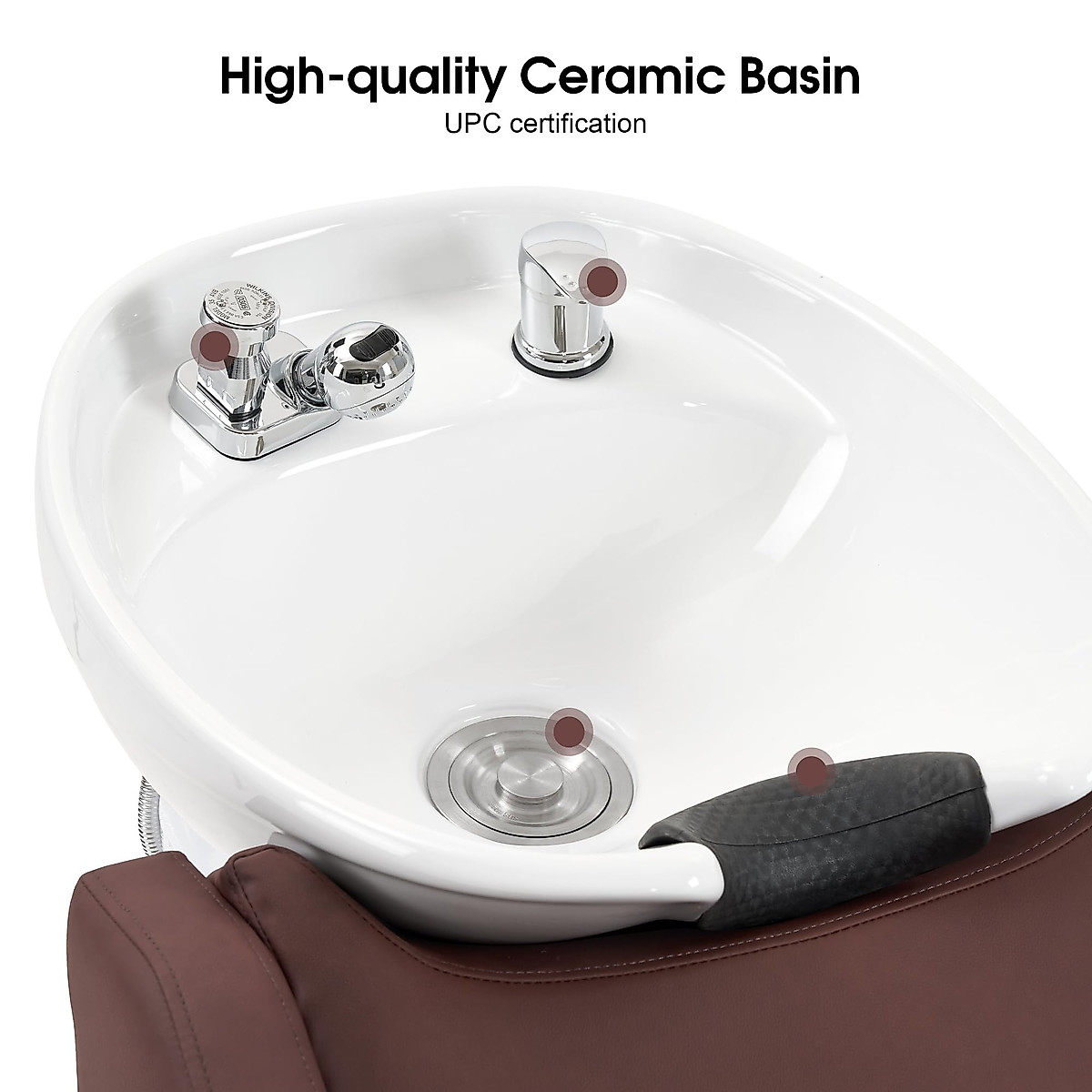 BarberPub Shampoo Barber Classic Chair, Ceramic Shampoo Bowl Sink Chair Station for Spa Beauty Salon 9090