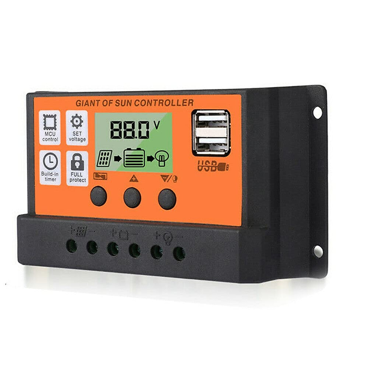 100A Solar Charge Controller 12V 24V PWM Auto Focus Tracking Solar Panel Charge Controller Regulator with Dual USB Port LCD Display Multiple Load Control Modes -Orange