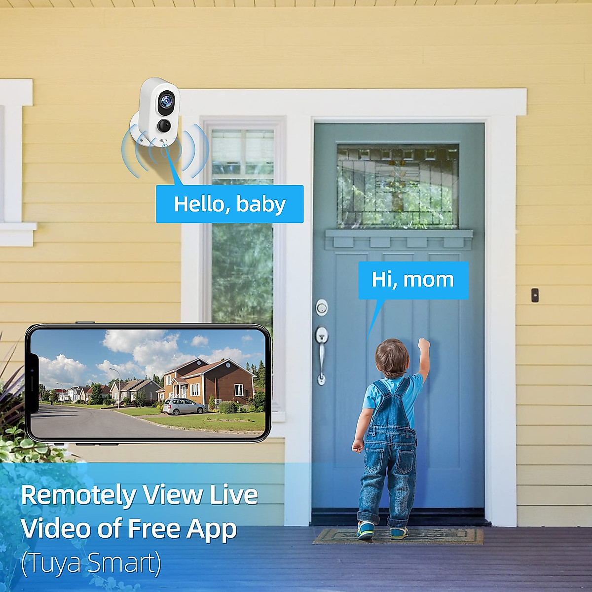 Wireless Outdoor Security Camera Wi-Fi Solar IP Surveillance Cams Home Security Cam with PIR/Human Motion Detection Night Vision, 2-Way Audio, Solar Panel, IP 65 Waterproof , Tuya Smart App