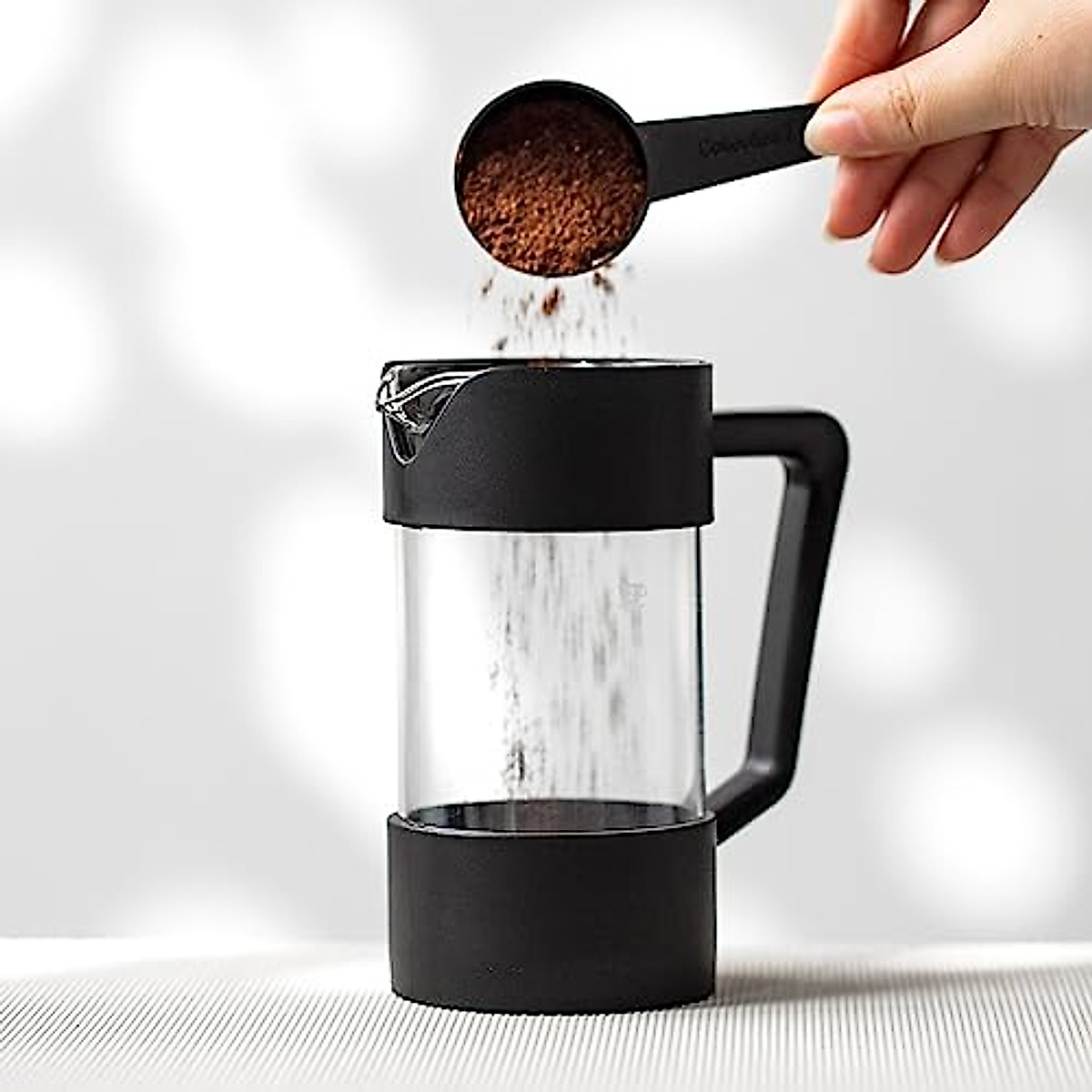 French Press Coffee Maker, Stainless Steel wlth High Borosilicate Glass Coffee Press, Both Cold and Hot Coffee Pot, Mini for Suitable for use on home kitchens, travel or offices. 350ml, Black.