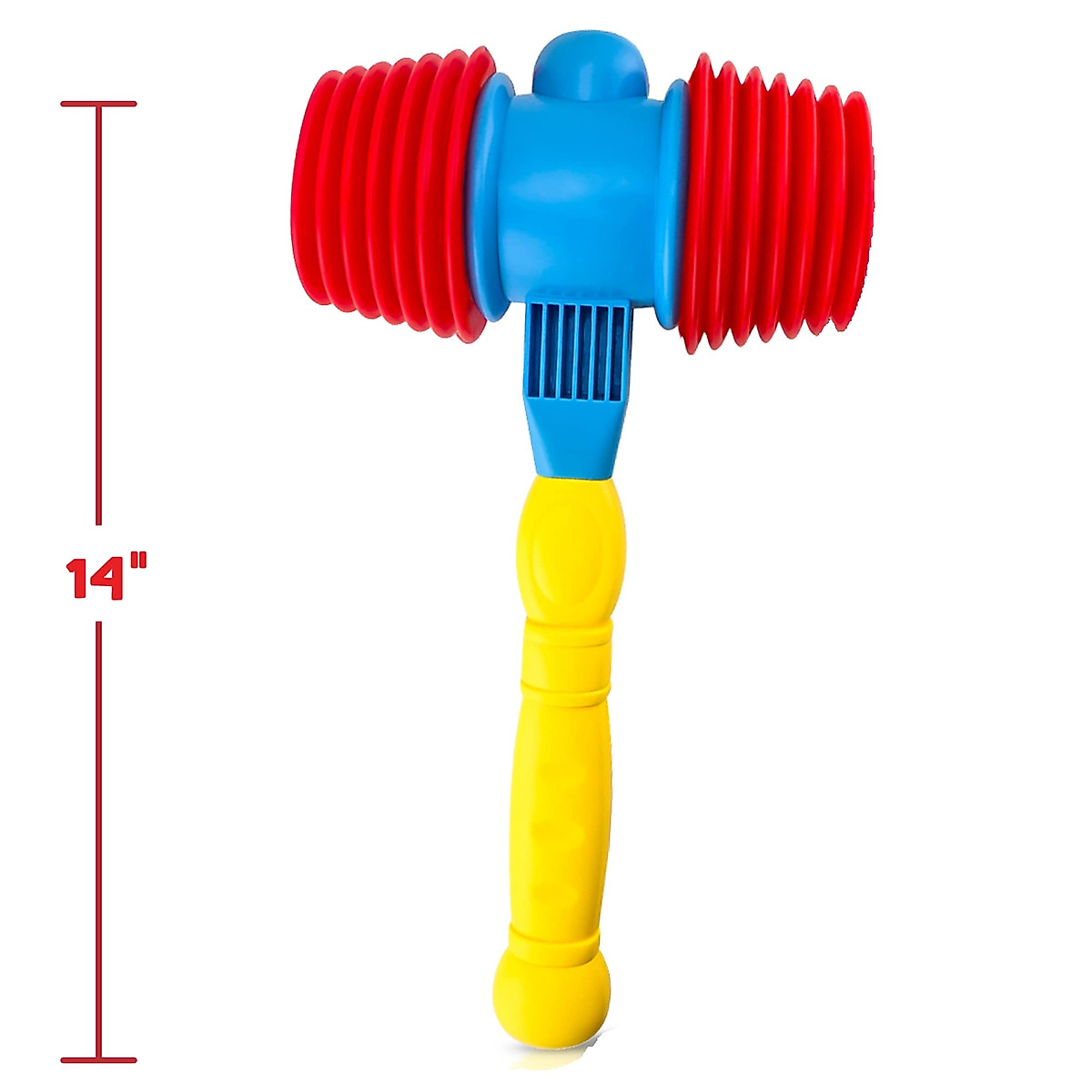 Squeaky Hammer Toy for Kids, 14” Long with Soft Plastic Mallet, Fun Birthday Party Favor for Carnival, Circus, and Whack a Mole Games, Interactive Pounding Action, Red Carry Bag