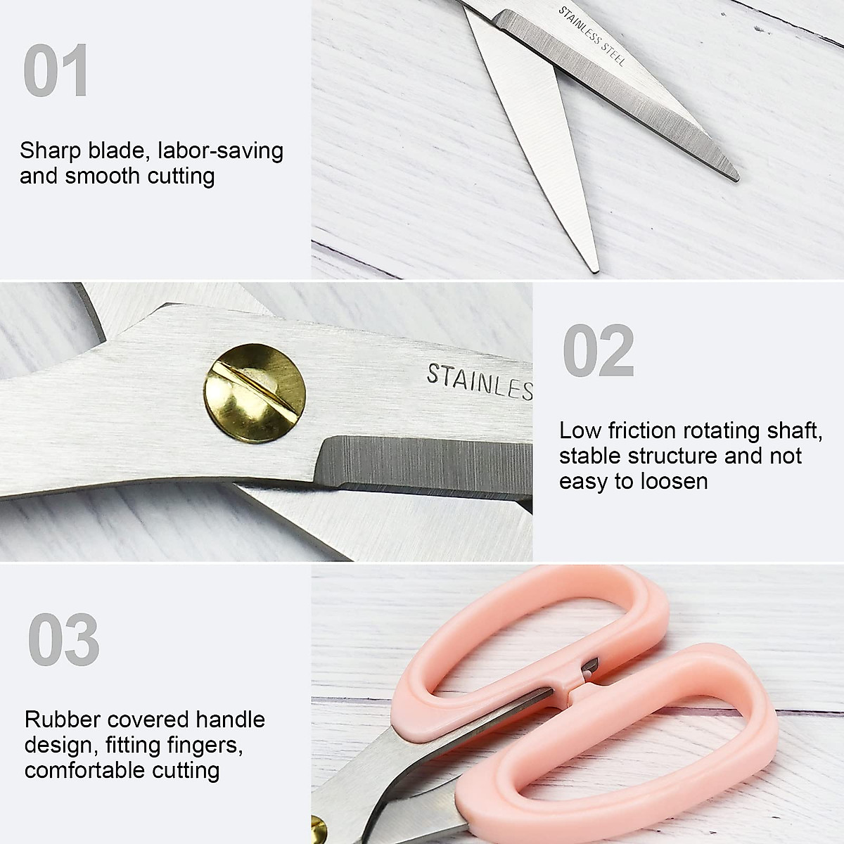 All Purpose 8" Scissors Heavy Duty Ergonomic Comfort Grip Shears Sharp Scissors for Office Home Household (Pink)