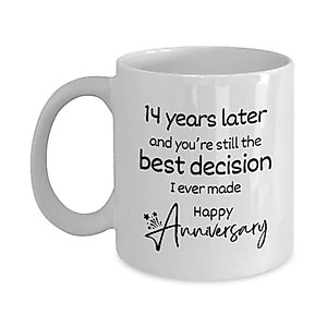 14th Anniversary Coffee Mug,Best 14 Ivory Wedding Anniversary Appreciation Tumbler Gifts For Husband Wife Her Him Women Men Fiance Couple Fourteen Years Fourteenth Funny Travel Pottery Present Tea Cup