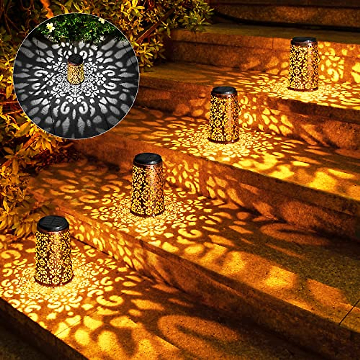 Solar Lanterns Outdoor Waterproof - 4 Pack Hanging Solar Lights Outdoor, Metal Lantern Decorative Solar Powered Patio Decor for Garden Yard Backyard Porch Table Tree Lighting, Cool/Warm Light