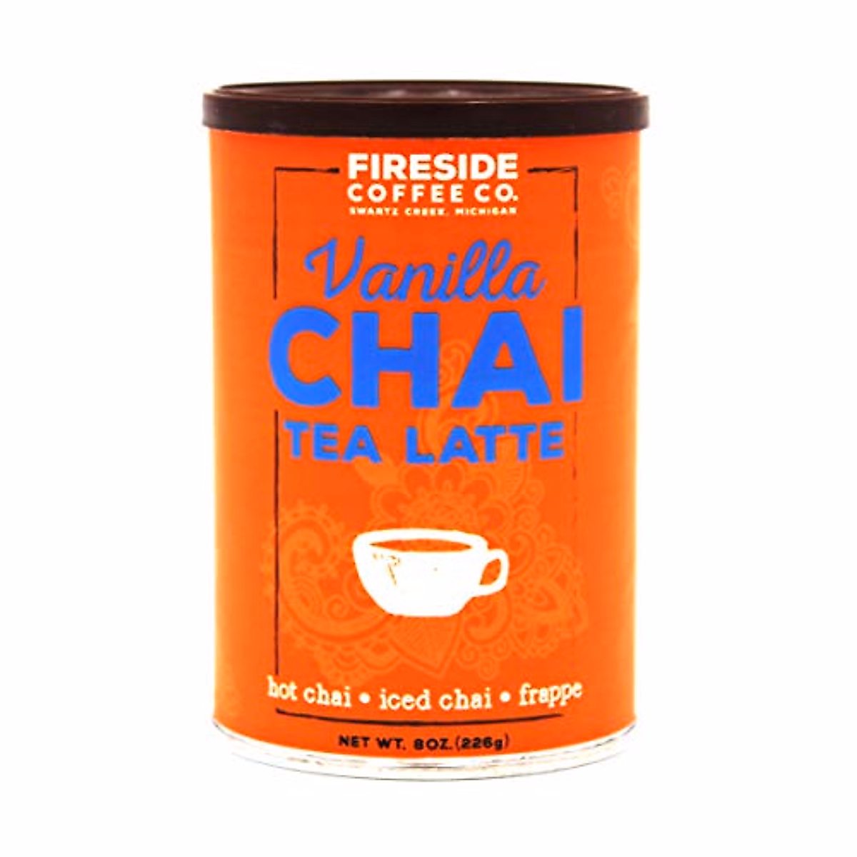 Fireside Coffee Company - Vanilla Chai Tea Latte - 2 Pack of 8 oz Canisters - Easy Instant Flavored Chai Tea Served as Hot Chai, Iced Chai, or Frappe - Vanilla Chai Tea Latte