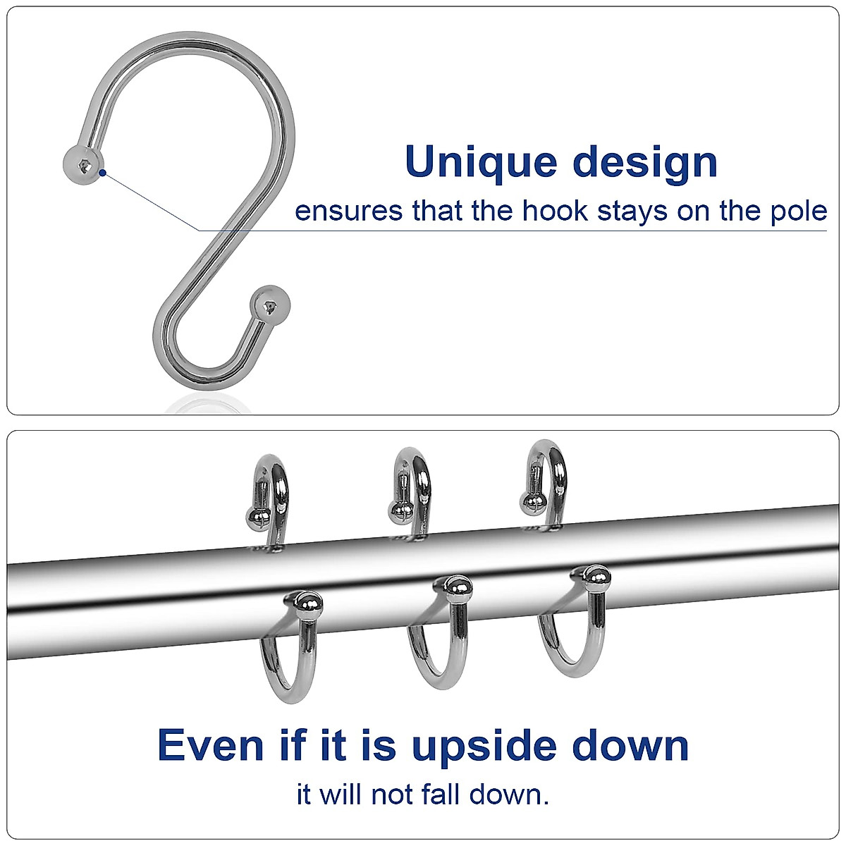 Gidse Metal Shower Curtain Hooks, Set of 12, Rust Proof Shower Curtain Hooks Rings, Durable S Shaped Hooks Hangers for Shower Curtains, Kitchen Utensils, Clothes, Towels (Chrome)