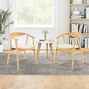 Giantex Bamboo Accent Chair - Wood Natural Boho Accent Dining Chairs with Armrest and Curved Backrest, Accent Arm Chair for Living Room, Dining Room, Small Space