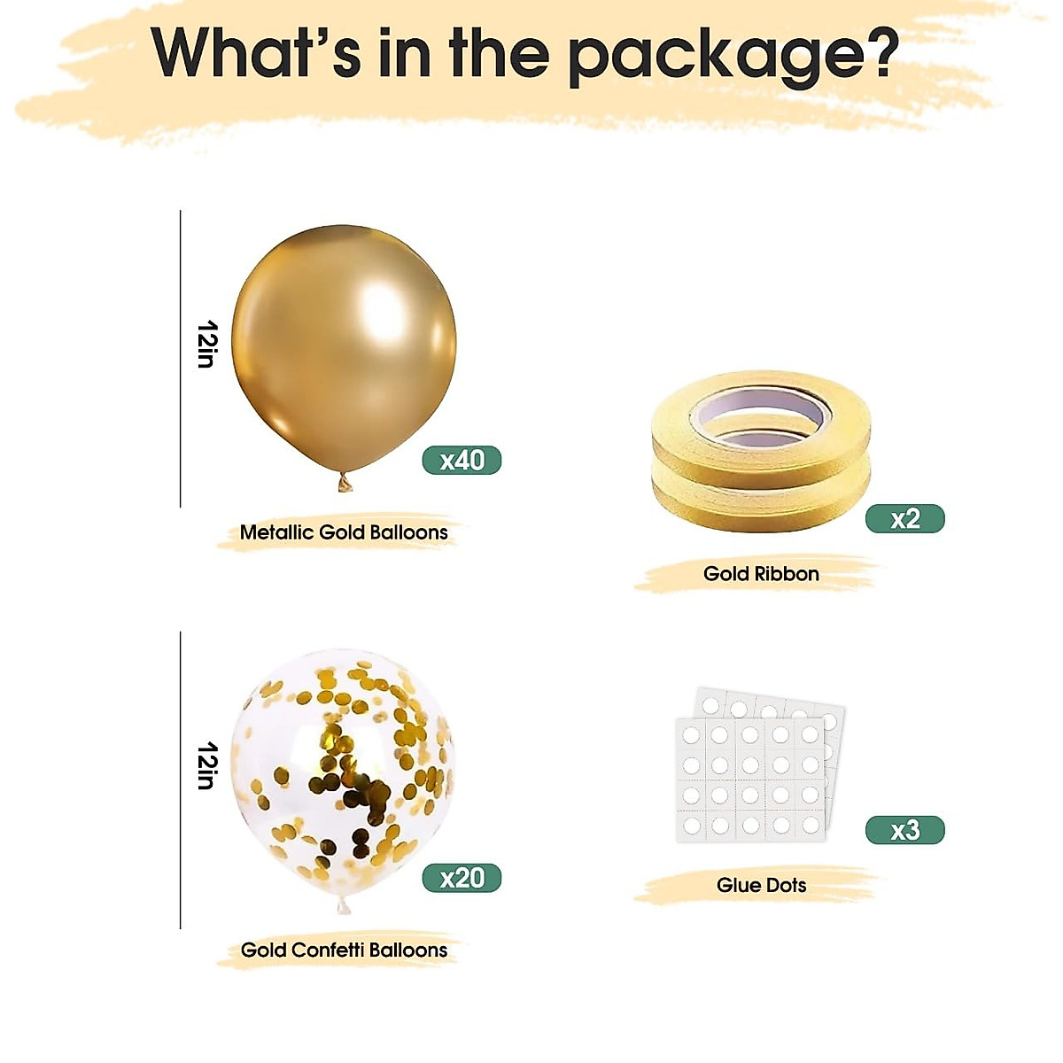 OHugs Gold Balloons - 65 Pcs Set of 12 Inch 40 Metallic Gold Balloons & 20 Confetti Balloons for Baby Shower Decorations, Birthday Party Balloons Wedding Celebrations, Funeral, Engagement, Graduation