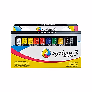 Daler Rowney System3 10-Tube Acrylic Paint Set for Adults - Acrylic Painting Supplies for Artists and Students - Acrylic Paints for Murals Canvas and More - Art Paints for Any Skill Set