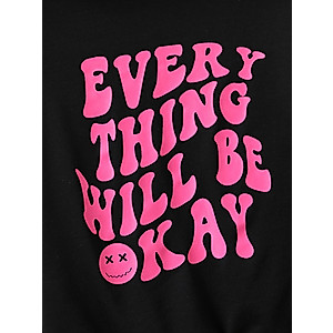 SOLY HUX Girl's Graphic Hoodie Sweatshirt Letter Print Pullover Tops Drop Shoulder Shirt Black 11-12Y