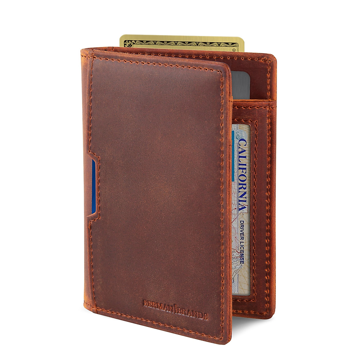 SERMAN BRANDS - Wallets for Men Slim Mens leather RFID Blocking Minimalist Card Front Pocket Bifold Travel Thin (Canyon Red 5.0)