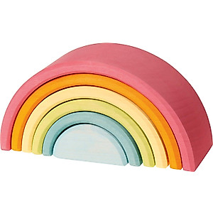 Grimm's Spiel und Holz Design Large 6-Piece Pastel Rainbow Stacker, Open-Ended Wooden Nesting & Stacking Toy Blocks