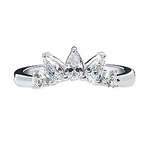 BERRICLE Sterling Silver 5-Stone Wedding Rings Cubic Zirconia CZ Wishbone Curved Band for Women, Rhodium Plated Size 8