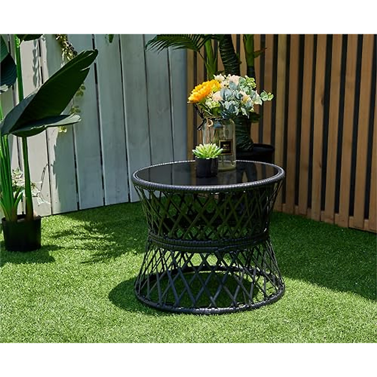 Hubhalsun Deluxe Patio Rocking Chair with Padded Cushion, Oversized Rattan Egg Rocking Chair, Indoor & Outdoor, Rocker Recliner Chair for Front Porch, Garden, Patio, Backyard (61611815-sets3-B)