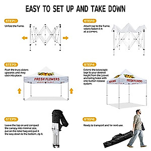 ABLEM8CANOPY Custom Canopy Tent 10x10 with Logo, Personalized Pop Up Canopy Tent with Optional Walls for Business Events, Trade Shows, Farmers Market, Roller Bag Included(Fresh Flower)