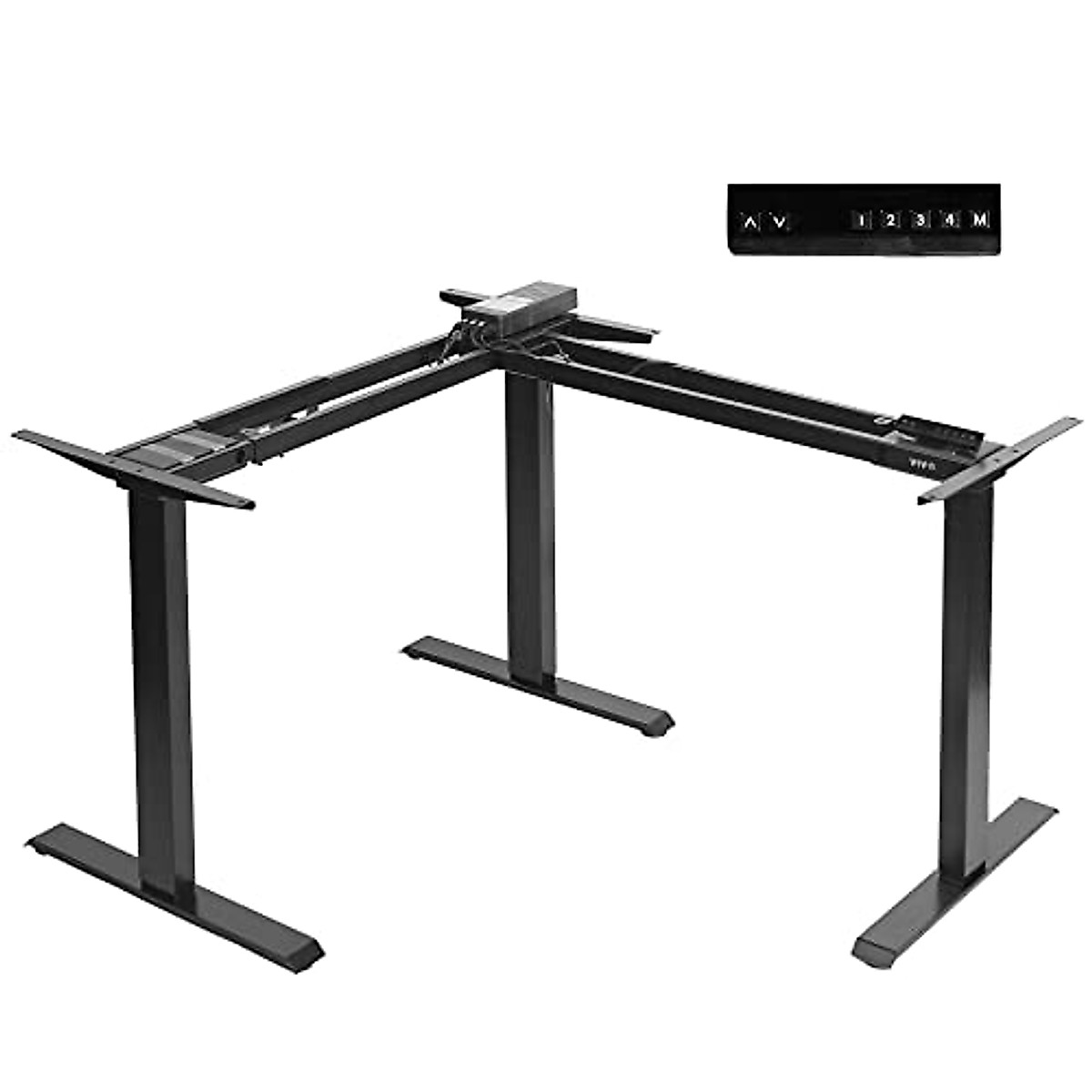 VIVO Electric Multi-Motor Height Adjustable Corner 3 Leg Standing Desk Frame, Frame Only, Sit Stand Ergonomic L Frame with Push Button Controller, Black, DESK-V123EB