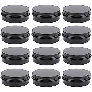12 Pack 2 oz Aluminum Tin Jar 60 ml Round Refillable Containers,Black Aluminum Cosmetic Sample Containers with Screw Lid for Spice,Salve,Powder or Candies