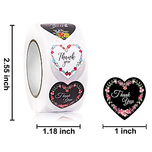 1500 Pcs Floral Thank You Stickers, Heart-Shaped Thank You Stickers 1 Inch Thank You Stickers Roll Thank You Labels for Gifts, Weddings, Giveaways, Bridal Showers, Party, Boutiques and Envelope