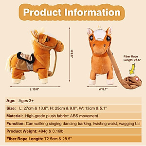 Walking Pony Toy Musical Singing Dancing Plush Interactive Pony Walk Along Horse with Leash Plush Stuffed Animal Shaking Head Buttocks Toy for Boy & Girl Kid Ages 3+ H: 11.81"