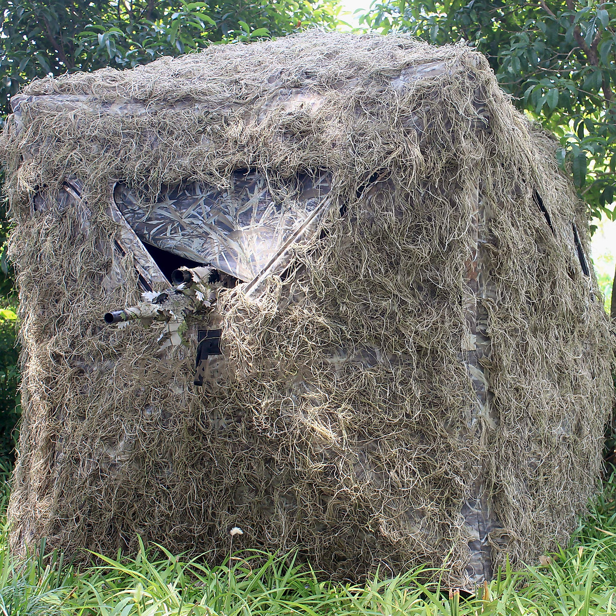 AUSCAMOTEK Scouter Ghillie Ground Blind for 3 Person Deer Hunting with Ghilly Cover