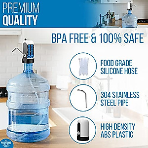 PUDHOMS 5 Gallon Water Dispenser - USB Charging Universal Fit Water Bottle Pump for Drinking Water Portable Automatic Electric Pump for Home Kitchen Office Camping Switch for 2-5 Gallon Jugs