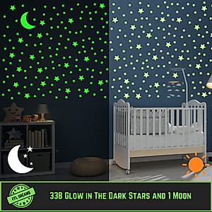 FFL DREAMS Glow in The Dark Stars and Moon, Realistic No Dots No Squares Set. Star Shaped Stickers and Moon, Luminous Adhesives for Room, Wall, Bedroom, Light up Your Ceiling and Living Room