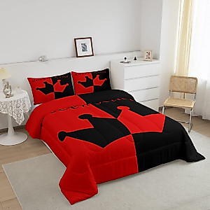 Crown Queen And King Comforter Soft Quilt Set,His And Hers Matching Couple Bedding Set for Girls Boys Teens, Romantic Valentine'S Day Black And Red Comforter Set Bedroom Collection 3Pcs King Size