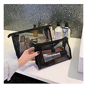 ZITEZHGO 3 Sets Clear Mesh Cosmetic Bag Small Makeup Bag Travel Makeup Organizer Black Makeup Pouch Toiletry Bag Purse (Black)