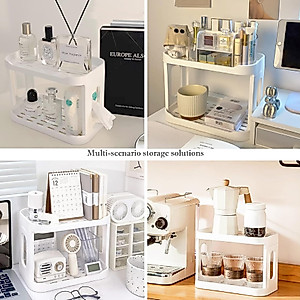 XUDAUP 2-Tier Bathroom Organizers Countertop Spice Rack Vanity Destop Storage Shelf Makeup Organization for Kitchen Bathroom Desk Office School (White)