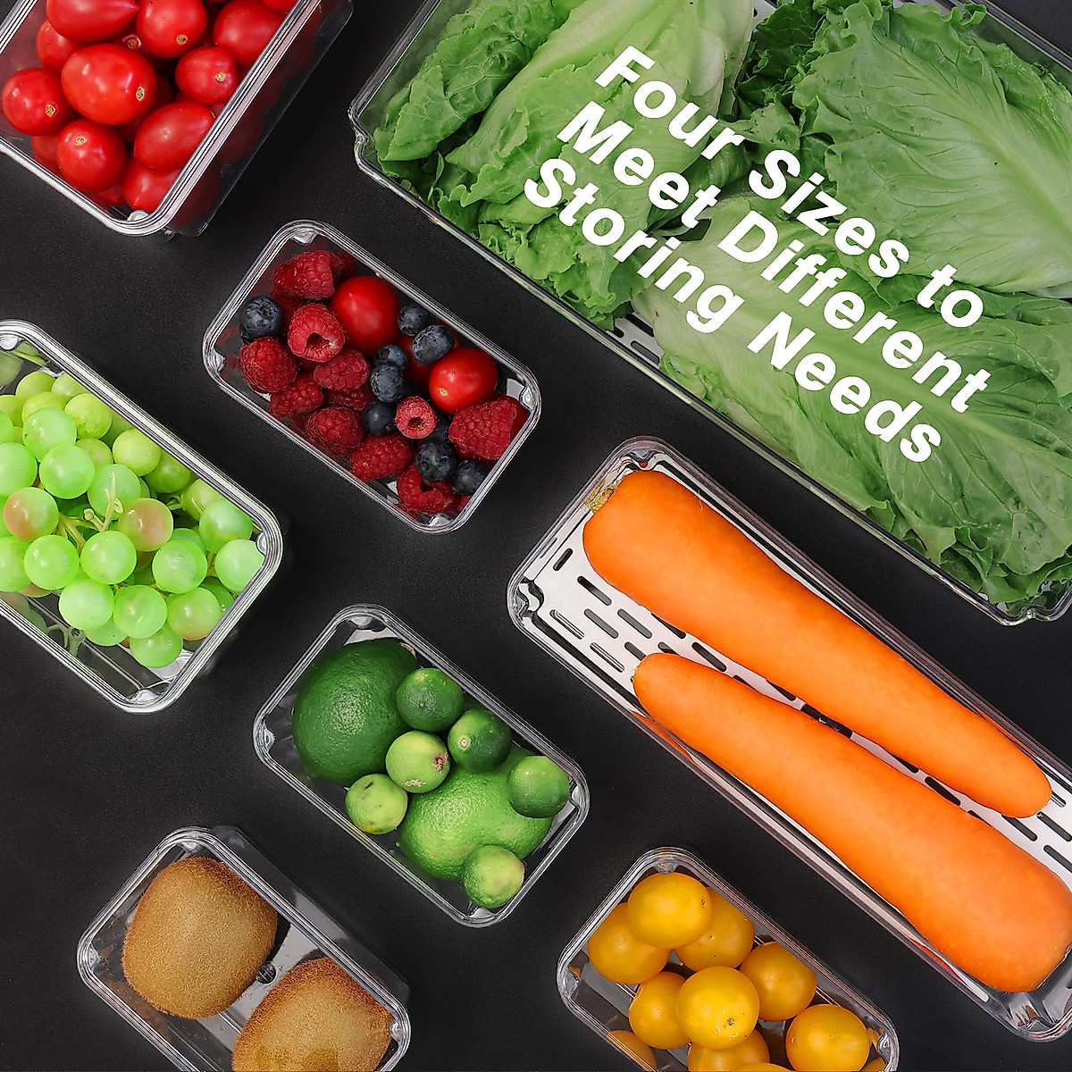 Moretoes 12 Pack Fridge Organizer with Lids, Clear Stackable Refrigerator Organizer Bins with 6 liners, BPA-Free Produce Fruit Storage Containers and Plastic Pantry Organization for Food, Vegetable