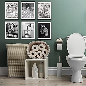 SIKYUCOR Bath Wall Decor Funny Bathroom Wall Art Prints Glam Glitter Tissue Toilet Paper Artwork Wall Black and White Silver Grey Modern Fashion Minimalist Lines Art Decor (8"x10" UNFRAMED)