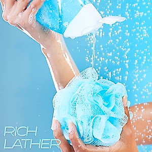 Nicole Miller Loofah Sponge Set | Exfoliating Bath & Shower Poufs Body Scrubber, 6 Pack, with Mesh Bag (Pastels)