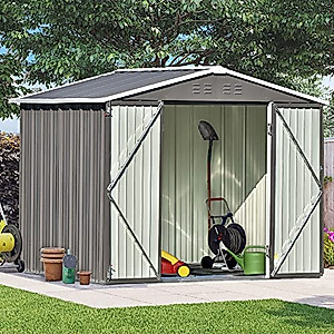 Danxee Outdoor Storage Shed 8x6 FT, Metal Garden Shed with Vents for Bike, Garbage Can, Tool, Lawnmower, Outside Sheds & Outdoor Storage Galvanized Steel with Lockable Door (Gray)