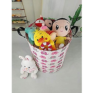 HUAYEE 19.7 Laundry Hamper Toys Box Storage Bins Canvas Waterproof Collapsible Clothes Organizer Basket with Handle Freestanding Large Cute Light Weight for Home Kids Baby Room(elephant)