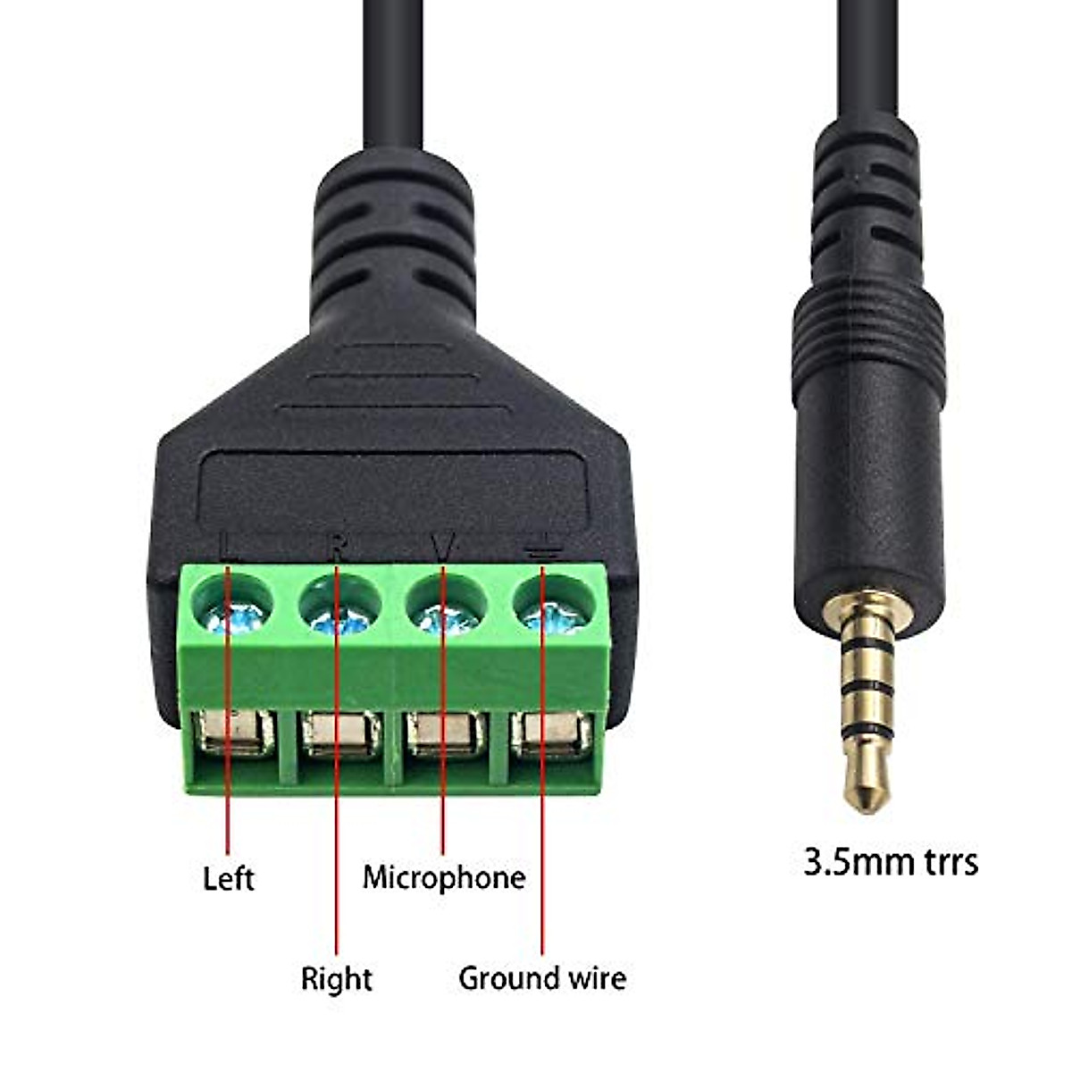 Poyiccot 3.5mm Speaker Wire Adapter, 3.5mm (1/8") 4 Pole Stereo TRRS Male Jack to AV 4 Screw Terminal Block Balun Connectors Cable 30cm (3.5mm M/ 4pin)