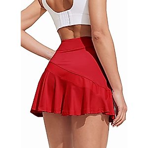 Ekouaer Athletic Skorts for Women Light Active Skirts with Shorts Pleated Stretchy Cheer Skirts,Medium Red