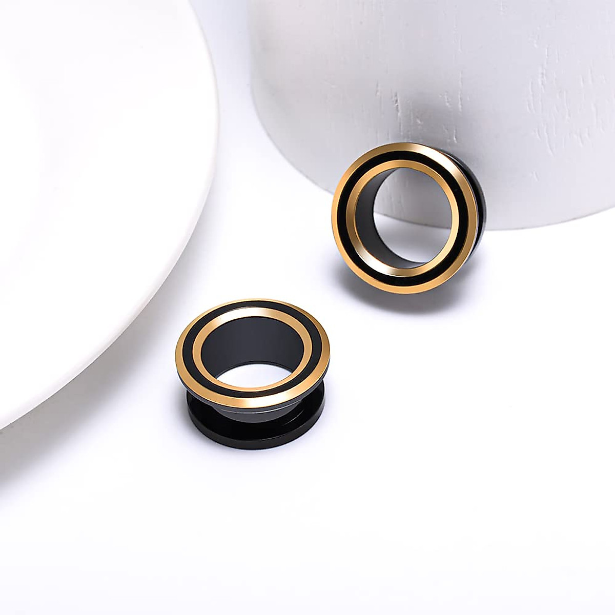 PUNKYOUTH 2PCS 316L Stainless Steel Two-color Screw Tunnel Ear Plug Expander Stretcher Gauge 0G-1"