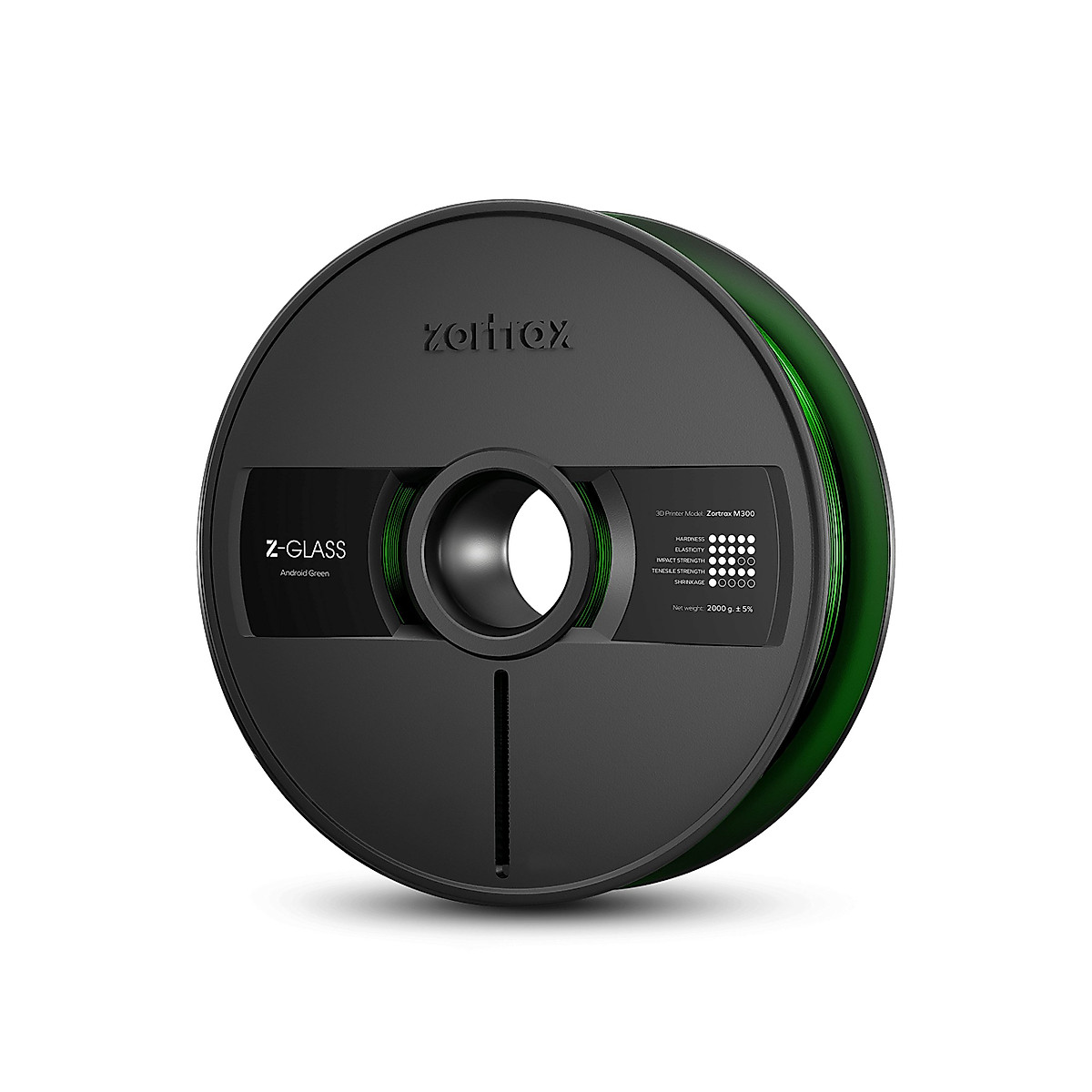 Filament Reel, ZORTRAX, Z-Glass, Android Green, 1.75MM, 800G, OEM for ZORTRAX M200 Model